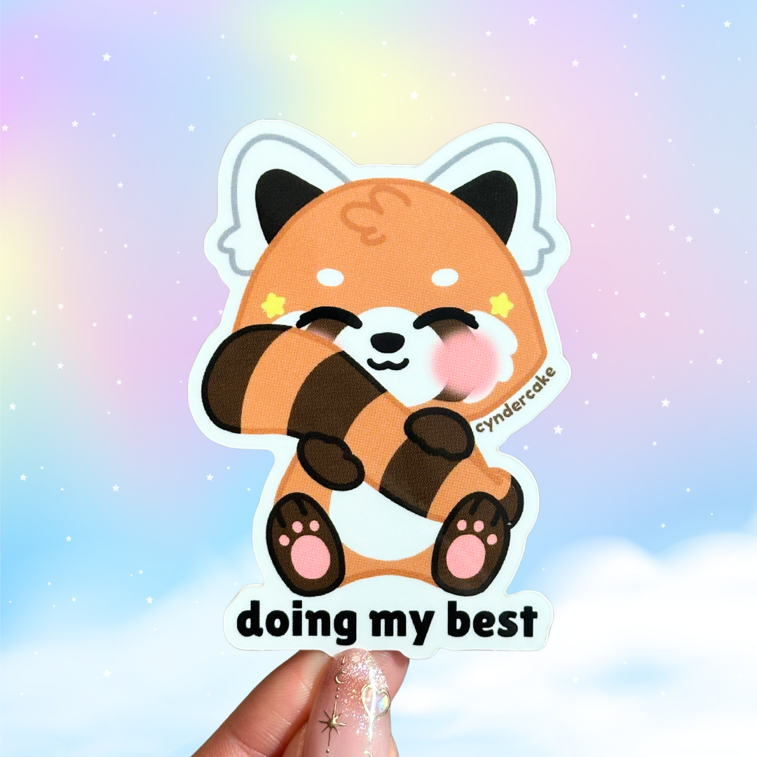 Riku Red Panda "doing my best" Sticker – Cyndercake